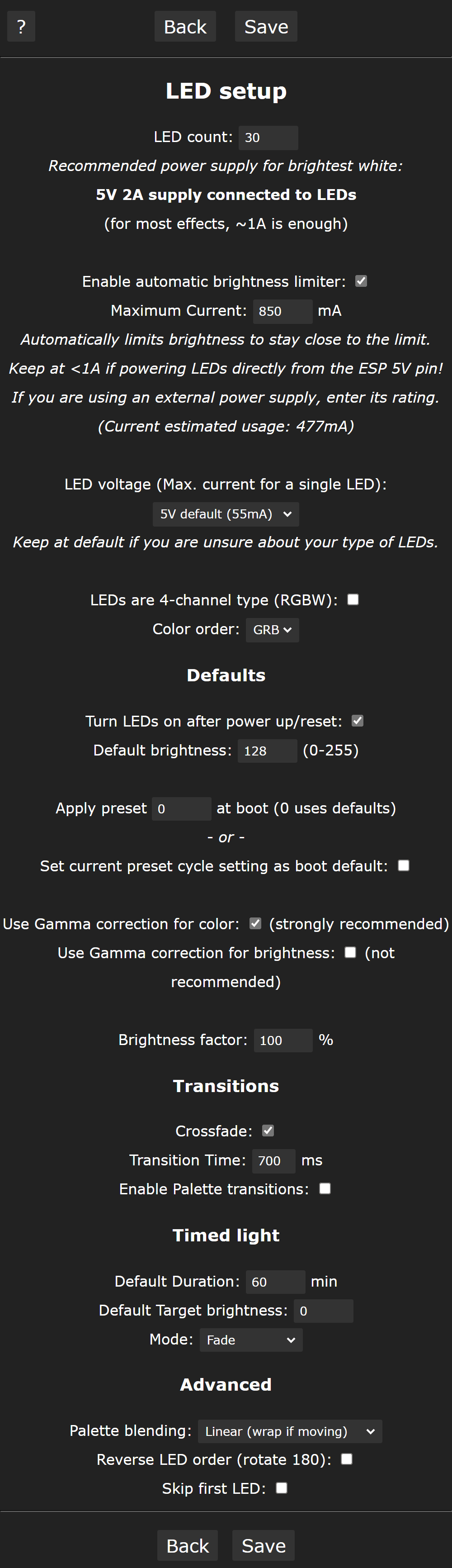 WiFi and LED Settings - Luminxa